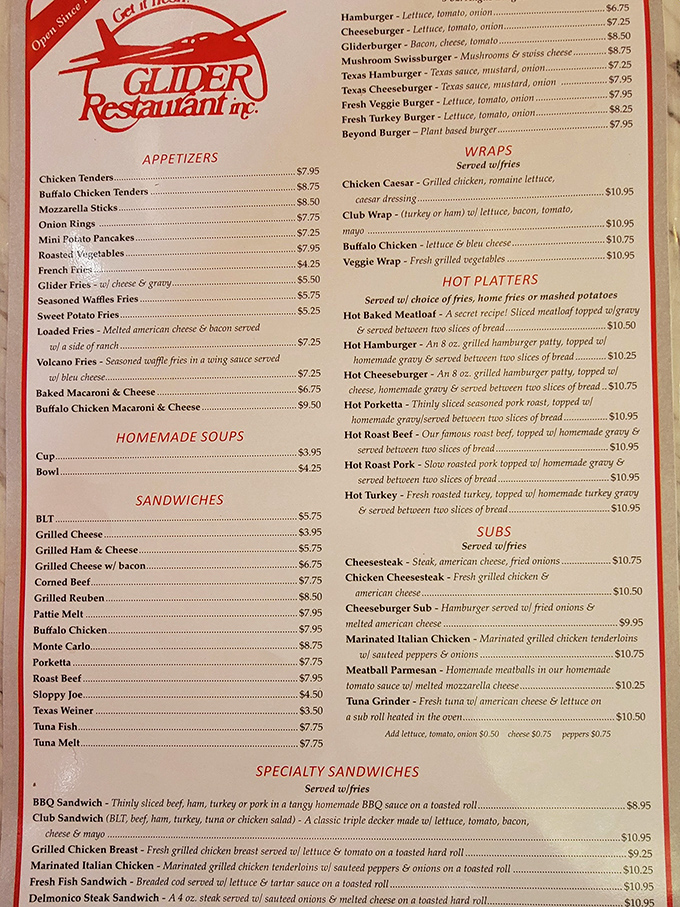 A menu that reads like a love letter to American comfort food—no QR codes, no pretension, just honest dishes that satisfy.