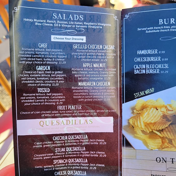 A menu that doesn't need fancy fonts to impress—just honest food descriptions that make decision-making both delightful and torturous. Choose wisely, my friends.