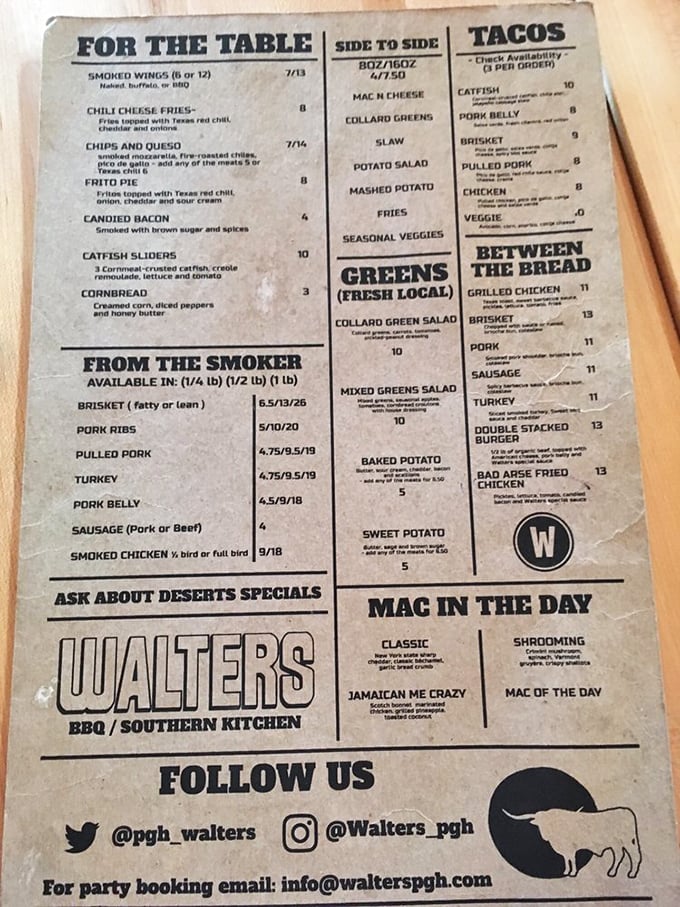 This menu isn't just a list—it's a roadmap to happiness. "From the Smoker" might as well read "Path to Joy."