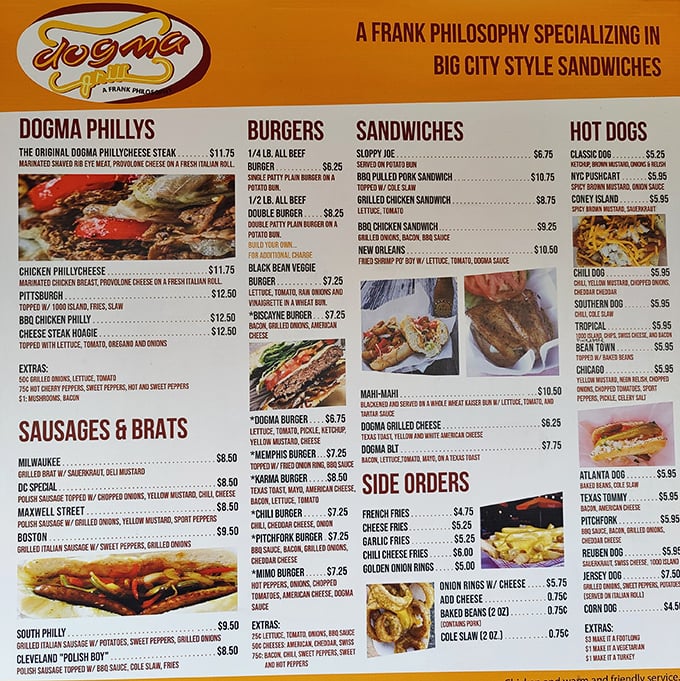Decision paralysis has never been so delicious. The menu board at Dogma reads like a cross-country tour of America's most beloved hot dog traditions.