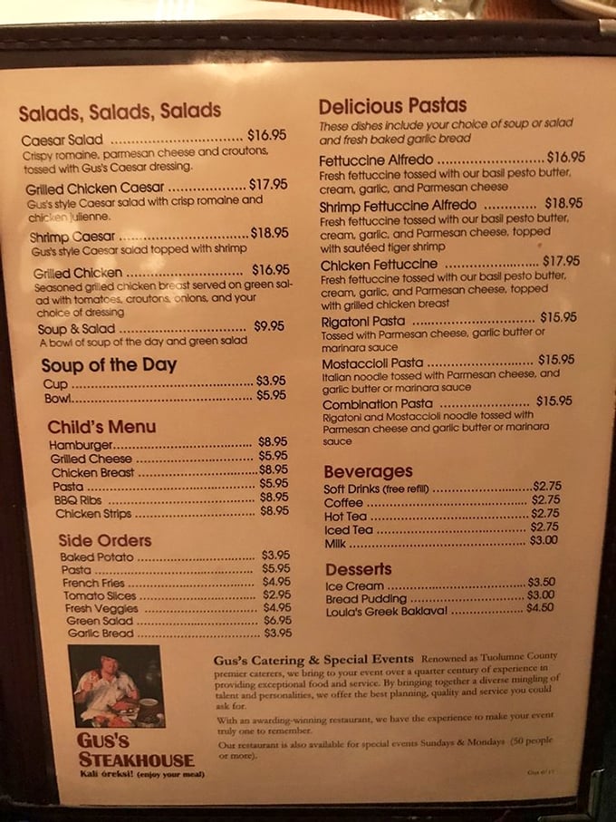 A menu that doesn't need fancy fonts or pretentious descriptions—just straight talk about good food. The pasta section alone deserves its own ZIP code.