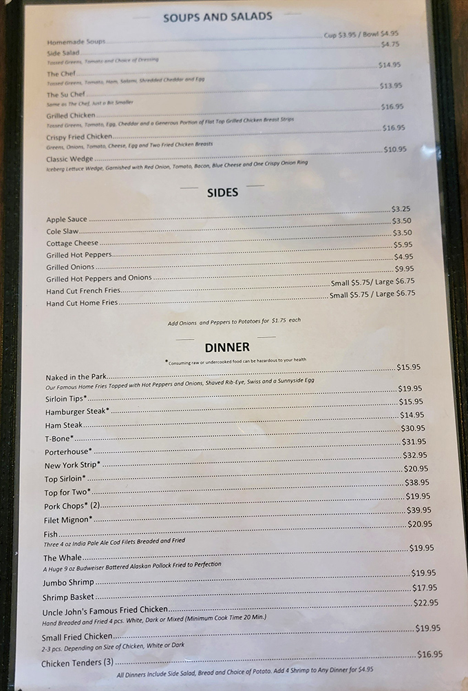 The menu reads like a love letter to American comfort food classics, with steaks, sandwiches, and that legendary Turkey Reuben stealing the spotlight.