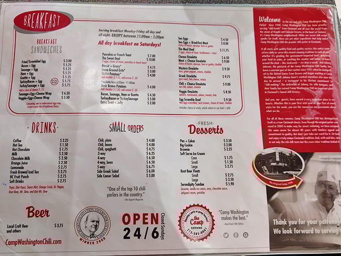 This menu isn't just a list of food—it's a roadmap to Cincinnati culinary bliss. Choose your adventure wisely!