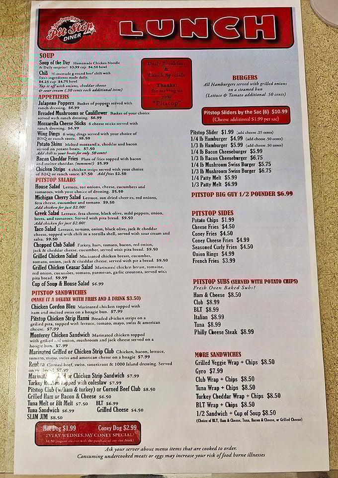 A menu that doesn't need fancy fonts or pretentious descriptions—just honest food that speaks the universal language of "yum."