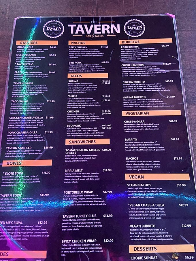 This menu isn't just a list of food—it's a roadmap to happiness. The Birria Burrito is circled in my mental Sharpie.