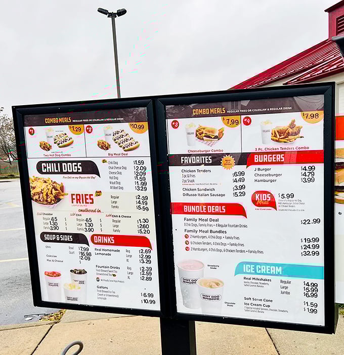 The menu board tells a story of American classics done right. No molecular gastronomy here—just honest food that satisfies the soul.