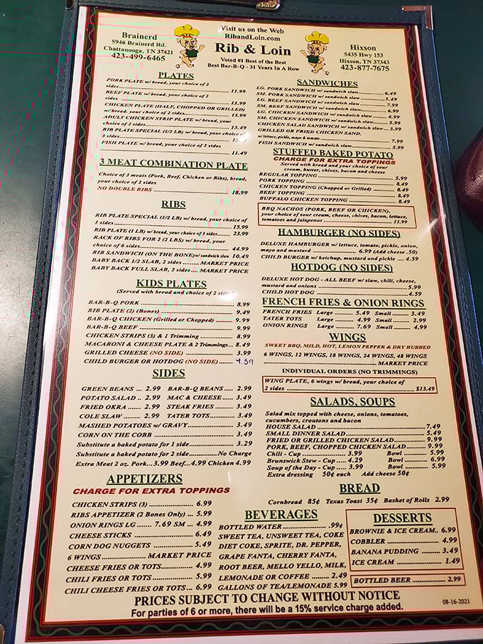 A menu that reads like a love letter to smoked meat enthusiasts. Notice how the "Cobbler" hides quietly at the bottom right, like a sweet secret waiting to be discovered.
