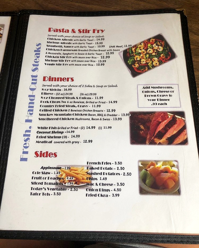 The menu at Leo's reads like a love letter to comfort food classics, with that meatloaf calling your name from the dinner section.