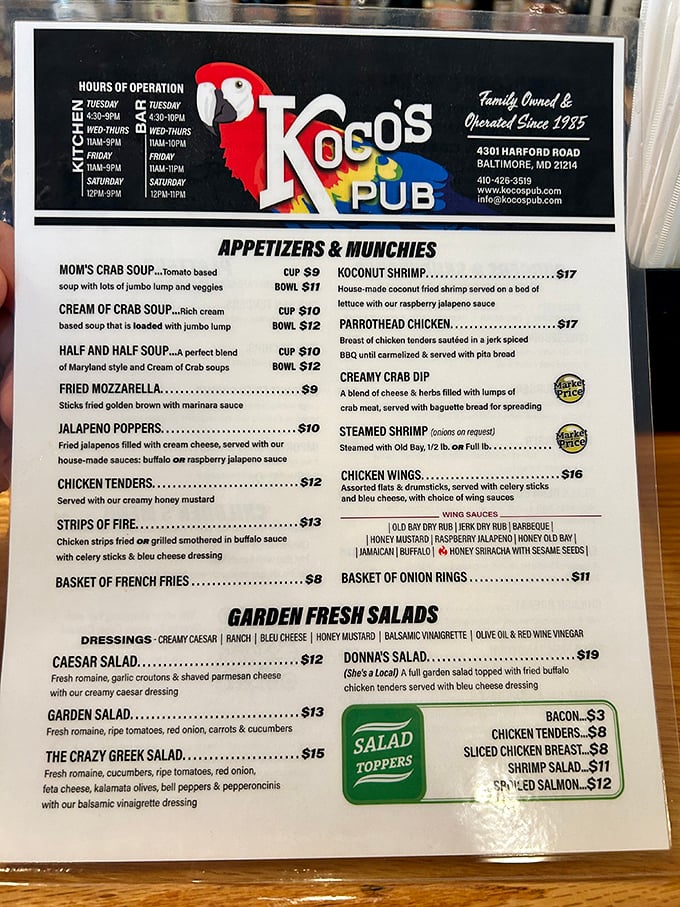 The menu reads like a love letter to Maryland cuisine. Spoiler alert: you're going to need a bigger stomach.