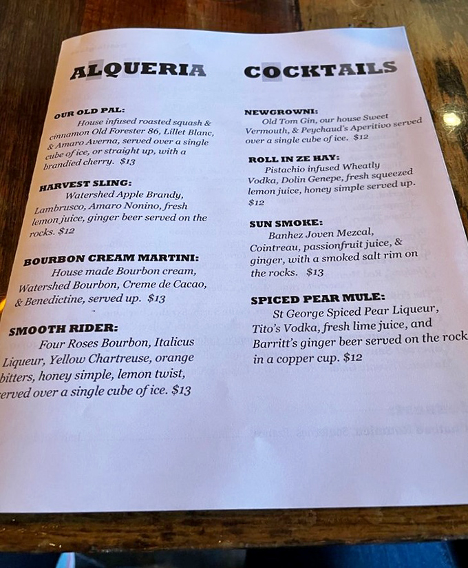 The cocktail menu reads like a love letter to creative mixology. "Our Old Pal" with roasted squash-infused Amaro? That's not a drink—that's a conversation starter.