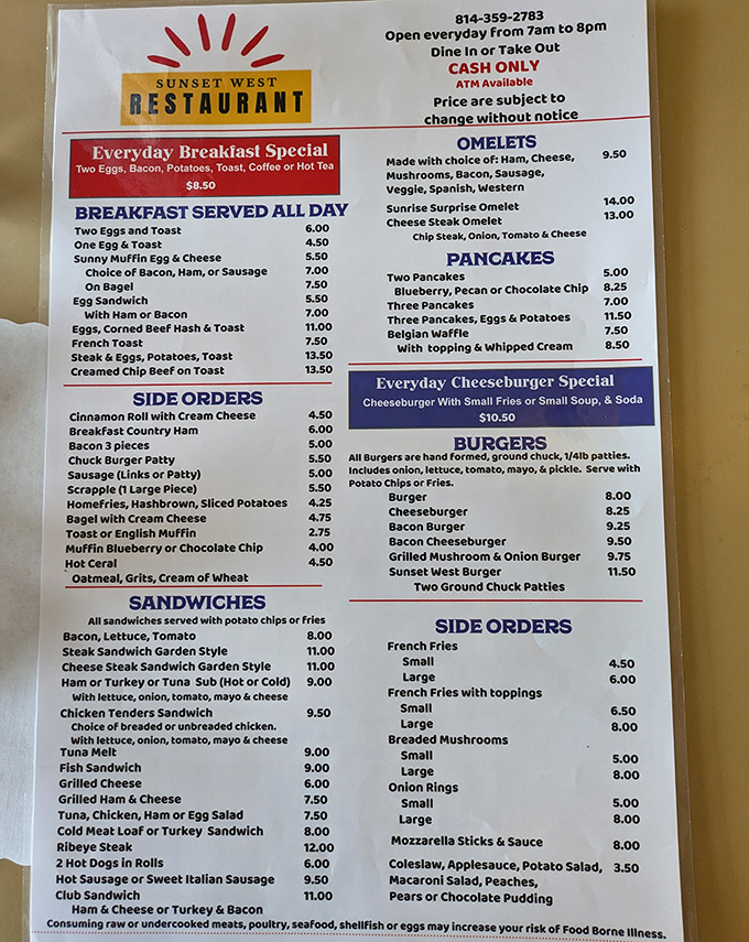 This menu isn't just a list of food – it's a historical document preserving the golden age of American diner cuisine.