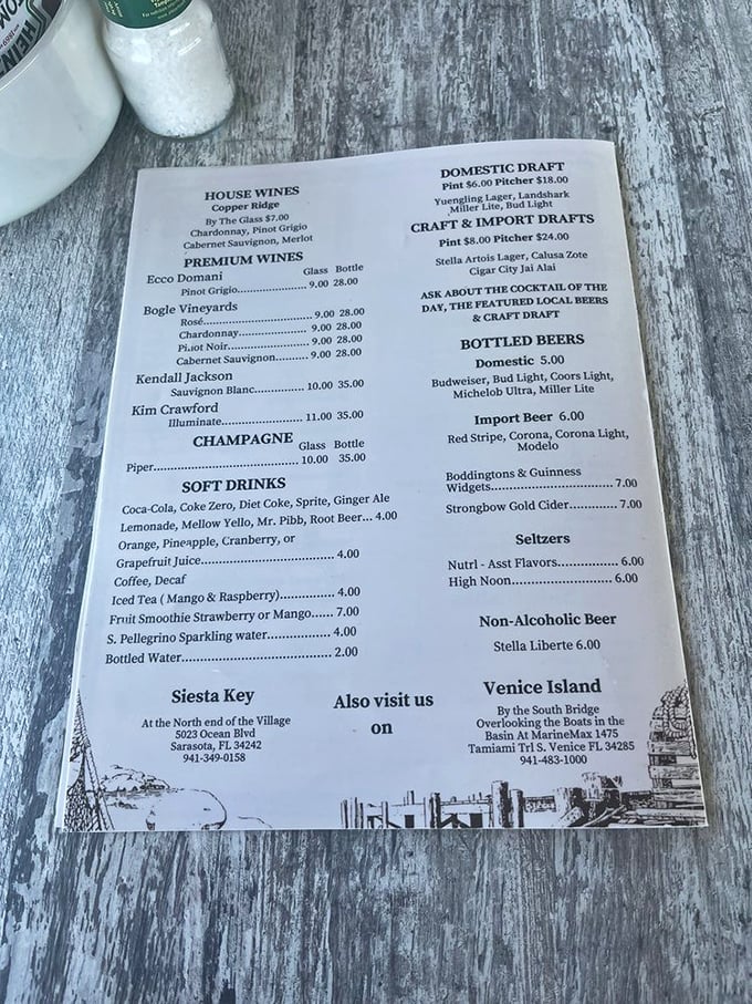 A menu that doesn't need fancy fonts or flowery descriptions—just straightforward offerings of what the sea and grill do best. Decisions, decisions.