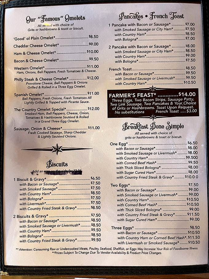 The menu doesn't just list food—it's a roadmap to breakfast bliss. Their "Famous" omelets aren't just marketing; they're the stars of the show.