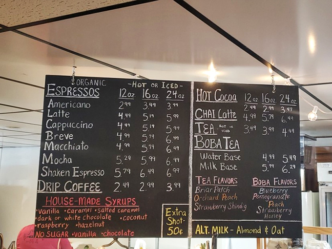 Hand-chalked menus reveal coffee craftsmanship that rivals any big-city café, with prices that won't break the bank.