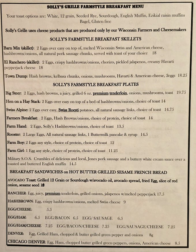 This isn't just a menu—it's a roadmap to happiness. The Farmstyle Breakfast options read like poetry for the hungry soul.