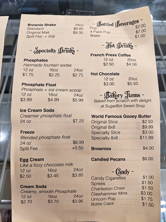 This menu isn't just a list of treats – it's a roadmap to happiness. "World Famous Gooey Butter Cake" isn't just a name, it's a promise.