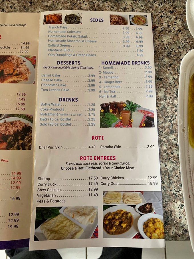 A menu that reads like a passport to island bliss. Each item promises a vacation for your taste buds without the airfare.