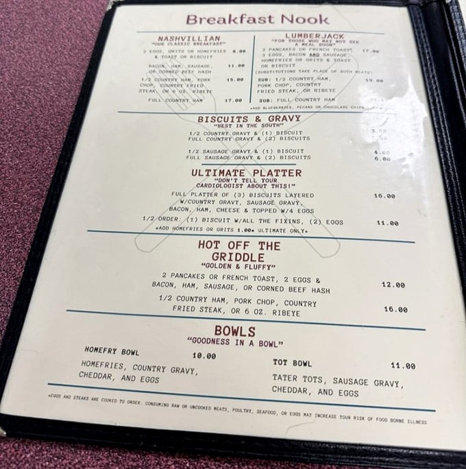A menu that doesn't need fancy fonts or pretentious descriptions—just honest breakfast classics that have stood the test of time and countless hungry mornings.