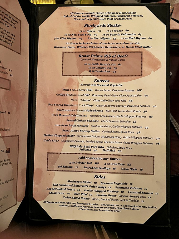 This menu reads like a love letter to beef, offering cuts that would make cowboys weep tears of joy.