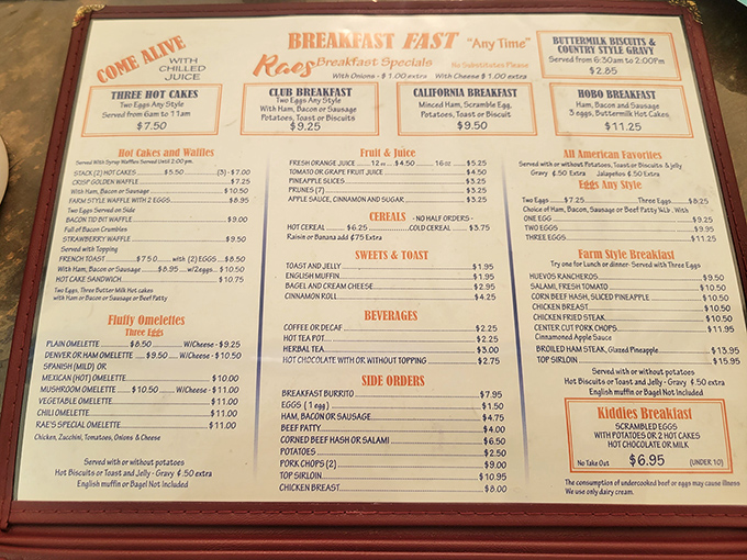This menu isn't just laminated for practicality—it's preserved like a historical document of comfort food's greatest hits.