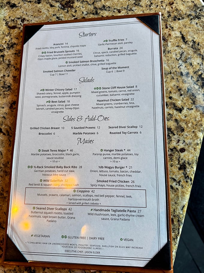 A menu that reads like a love letter to Pacific Northwest cuisine. The Hanger Steak is calling my name, but those Smoked Baby Back Ribs are making a compelling argument too.