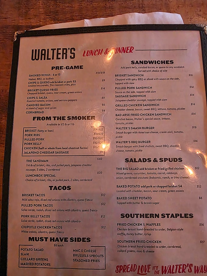 A menu that doesn't mince words – from "Bad Arse Fried Chicken Sandwich" to "The Sandman," Walter's speaks the universal language of serious comfort food.