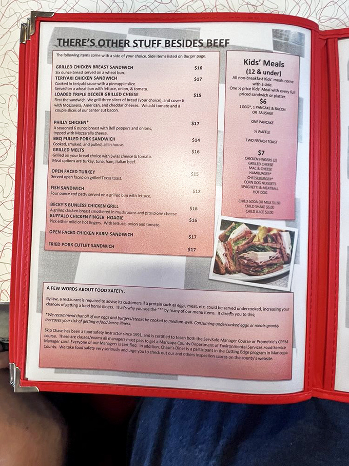 The menu reads like a love letter to comfort food, featuring everything from chicken to carrot cake.