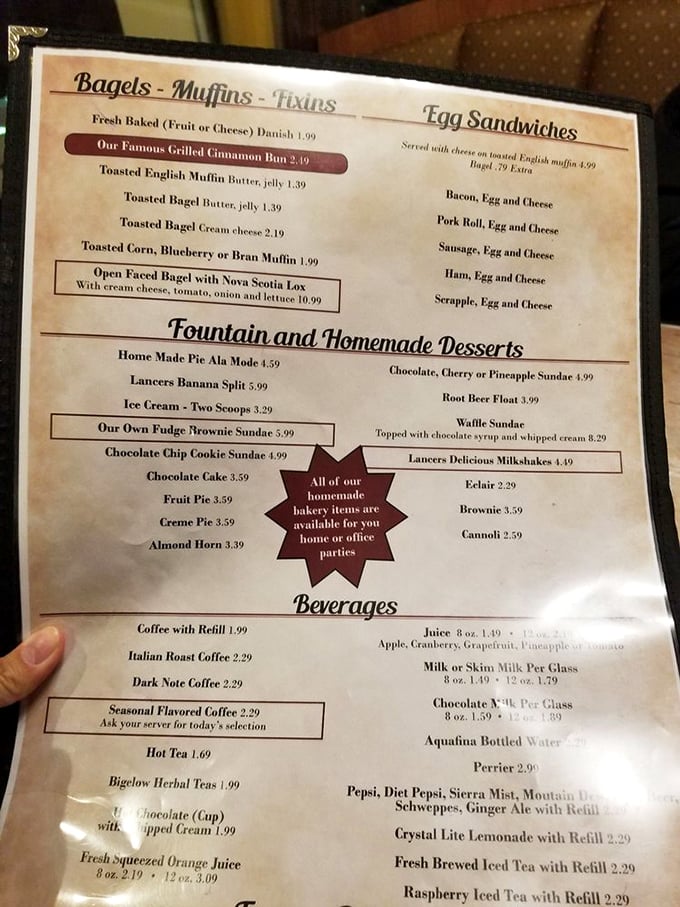 This menu isn't just a list of options – it's a roadmap to happiness. The "Famous Grilled Cinnamon Bun" isn't just famous in Horsham; it's legendary.