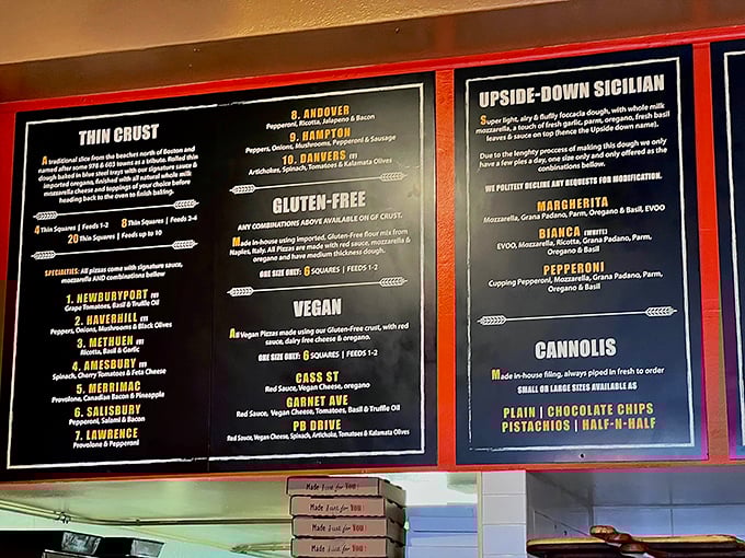 This isn't just a menu—it's a roadmap to happiness. "Upside-Down Sicilian" sounds like a circus act but tastes like a revelation.