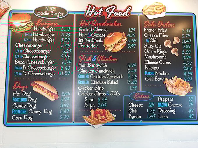 The menu board reads like a love letter to American classics – burgers, dogs, and shakes that haven't surrendered to trendy food fads.