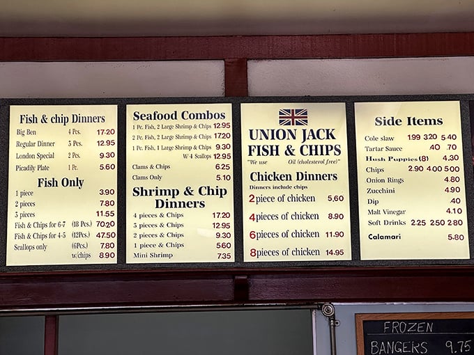 A menu board that gets straight to the point—no novel-length options here, just British classics done right.
