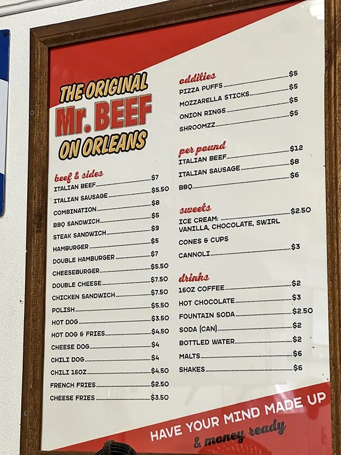 The menu board tells you everything you need to know—Italian beef is the headliner, but don't sleep on those intriguingly named "Shroomzz."