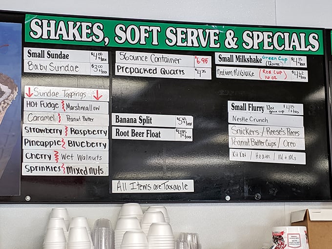 This menu board is like a roadmap to paradise—complete with sundae toppings that would make even the most disciplined dieter weak at the knees.