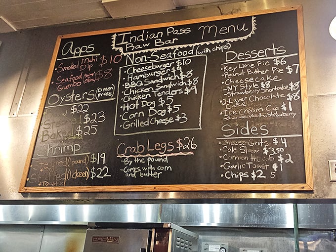 The chalkboard menu tells you everything you need to know—seafood is the star, but there's something for everyone at this Florida institution.
