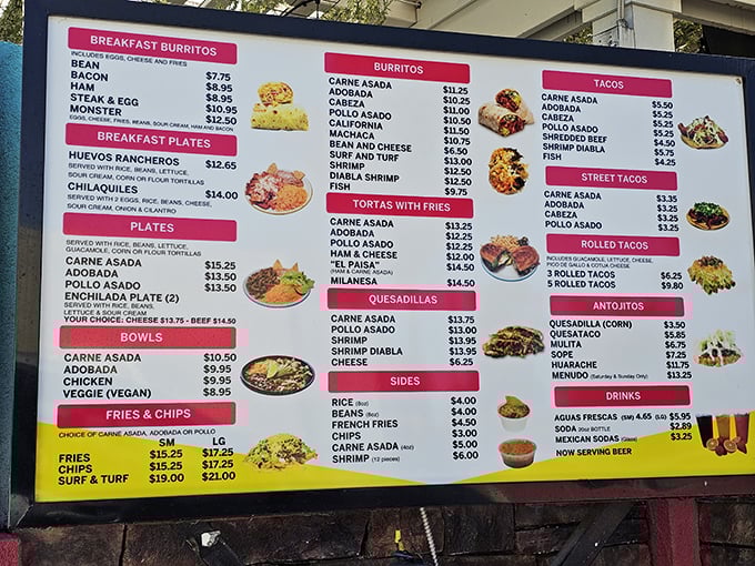 The menu board reads like a love letter to Mexican cuisine—each item a potential new obsession waiting to be discovered.
