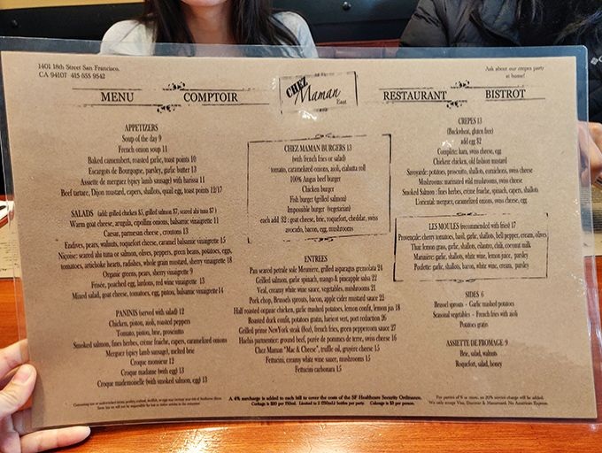 This menu reads like a love letter to French comfort food. Each description might as well say, "Prepare to loosen your belt."