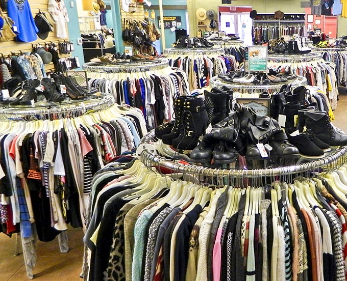 Rack after circular rack of possibility – where your next favorite outfit is hiding somewhere between vintage Levi's and that designer blouse someone inexplicably parted with.