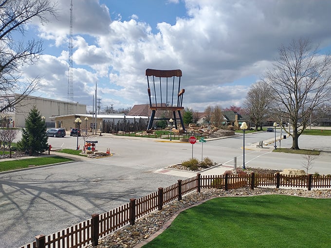 From this angle, you can appreciate just how thoroughly the chair dominates the town skyline—architectural restraint was clearly not on the menu.