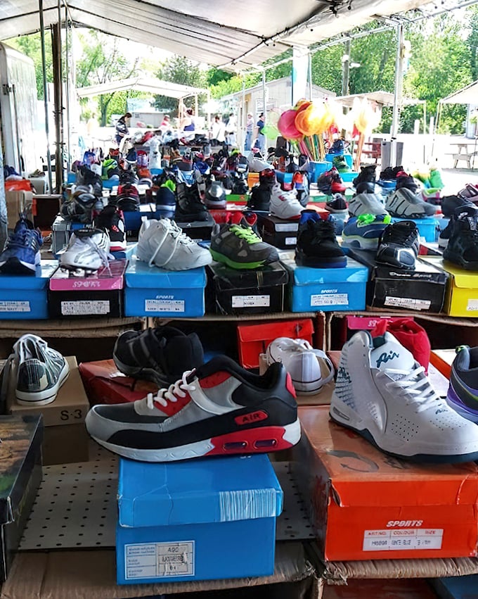 Sneaker seekers, rejoice! Every style, size, and color imaginable lines these tables—proof that someone else's "too tight" becomes your perfect fit.