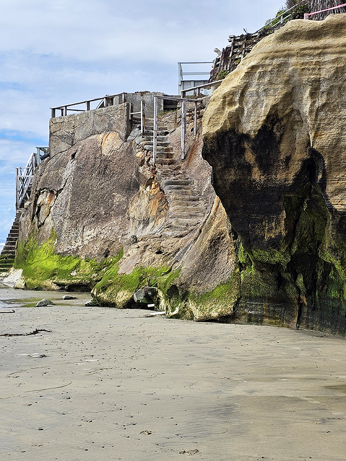 These weathered steps have carried surfers, dreamers, and sunset-chasers for decades—each footprint adding to Beacon's storied legacy.