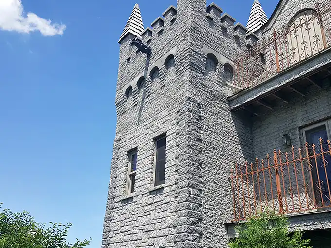 Those aren't CGI effects—that's genuine stonework reaching skyward, where medieval architecture meets Midwestern skies in an unlikely but magical union.