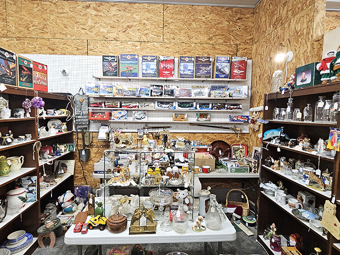A collector's dream corner where vintage toys and memorabilia create a time capsule of American childhood nostalgia.