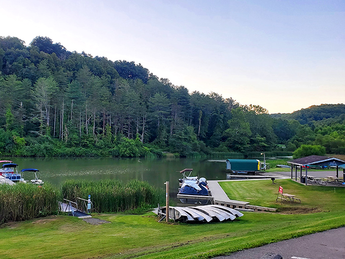 The boat dock area offers everything you need for a day on the water—except excuses for staying indoors.