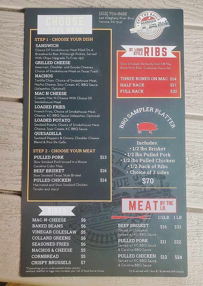 Decision paralysis never looked so delicious – this menu board reads like a love letter to smoked meat enthusiasts.
