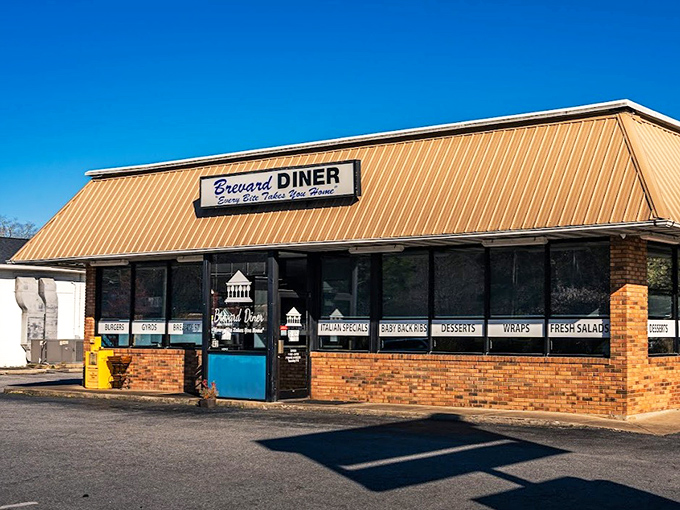 Brevard Diner's humble storefront promises mountain-sized portions that'll fuel your waterfall adventures all day long.