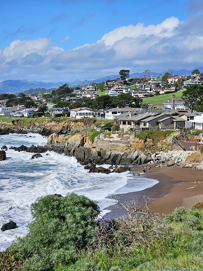 Cambria's coastline—where California decided to show off by combining dramatic cliffs, crashing waves, and charming architecture in one view.