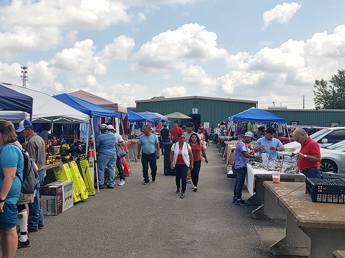 Coastal Carolina Flea Market's spacious layout makes treasure hunting a breeze – hats and t-shirts as far as the eye can see!