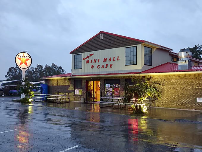 County Line's charming exterior promises small-town treasures with that classic Texaco nostalgia. No GPS needed—just follow the red roof!