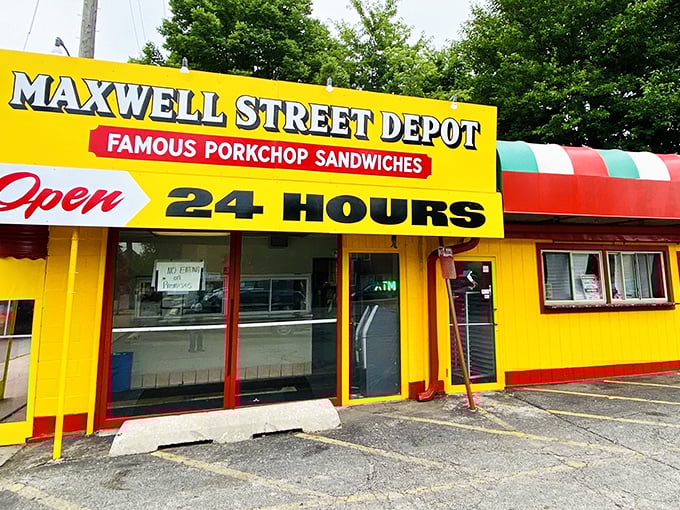 That sunshine-yellow exterior isn't subtle, but neither is the flavor bomb waiting inside this 24-hour Chicago institution.