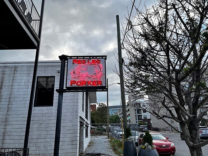 "That glowing pig sign in Nashville's night sky—like a North Star for hungry BBQ explorers."